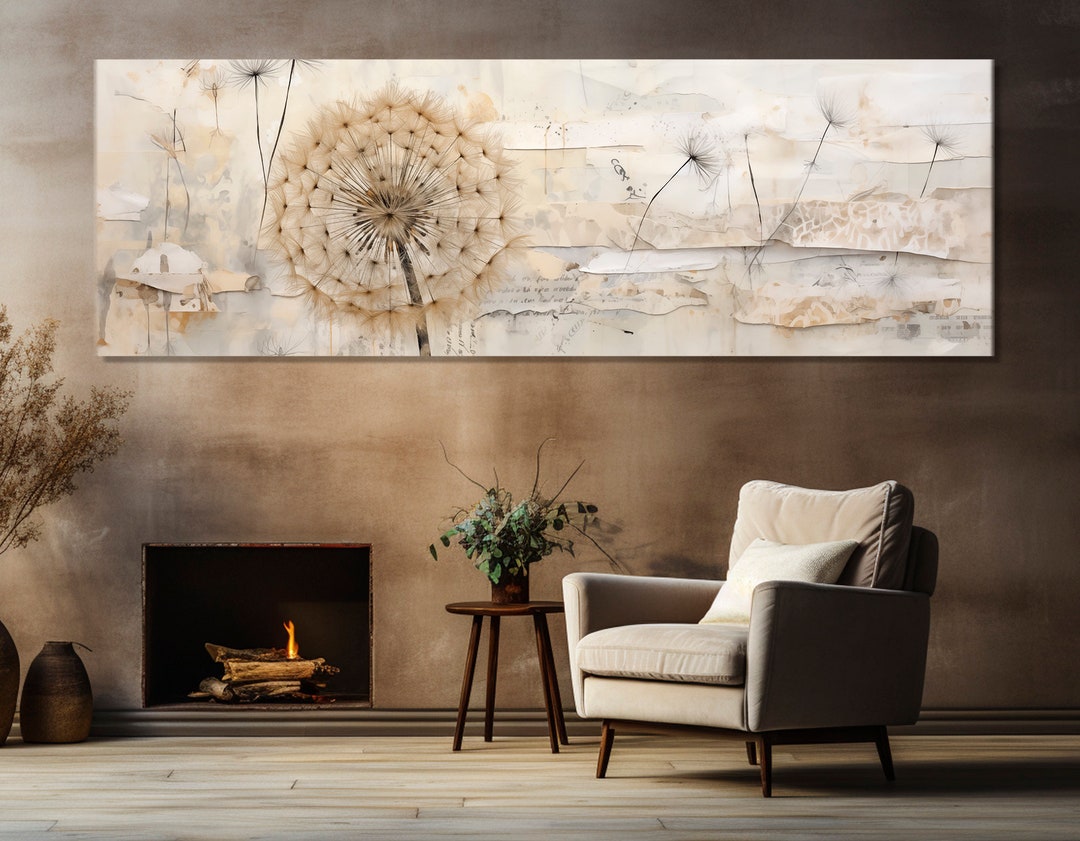 Abstract Dandelion Painting Canvas Print, Floral Wall Art, Large Floral ...