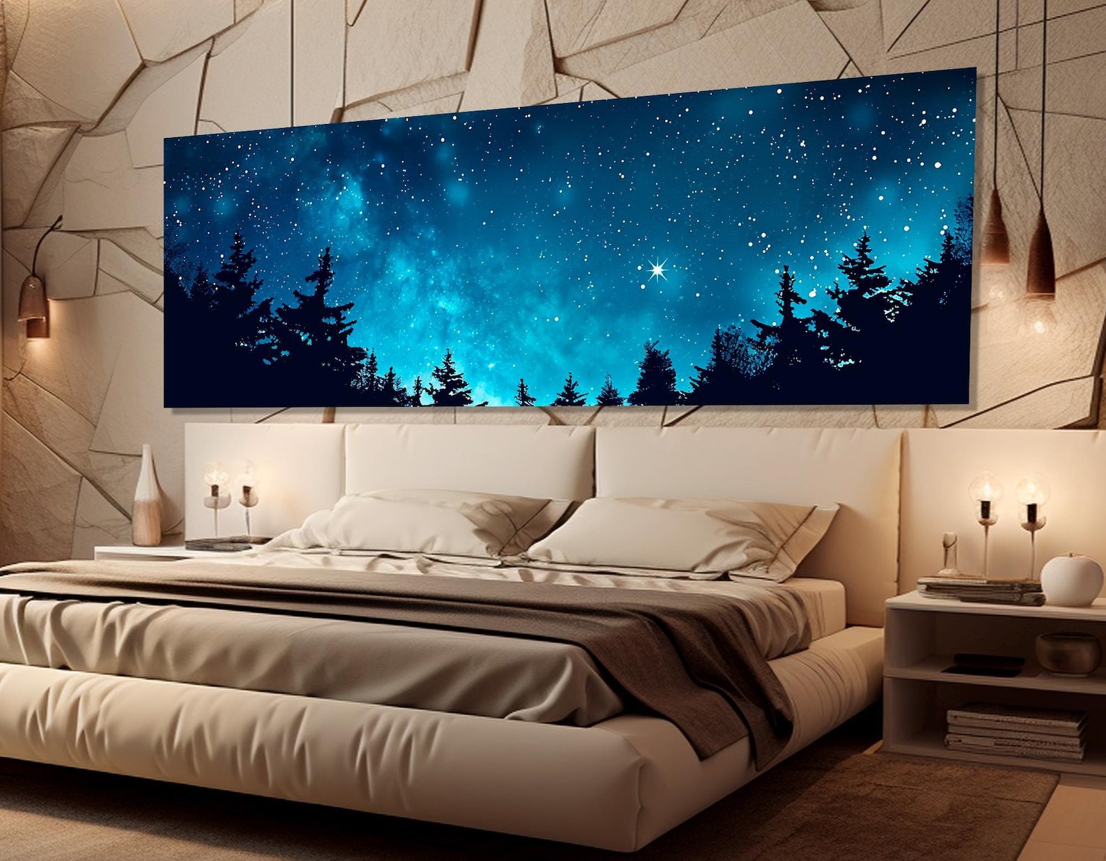Large Starry Sky Over Forest Canvas Print, Night Sky Wall Art, Starry ...
