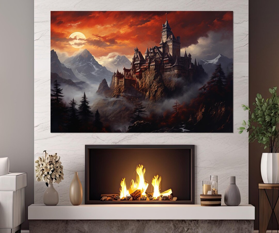 Abstract Dracula Castle in Romania Canvas Print, Bran Castle Painting ...