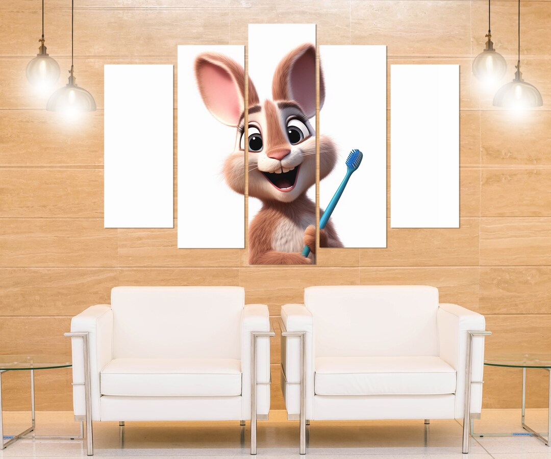 Rabbit With a Toothbrush Canvas Print, Pediatric Dentistry Wall Art ...
