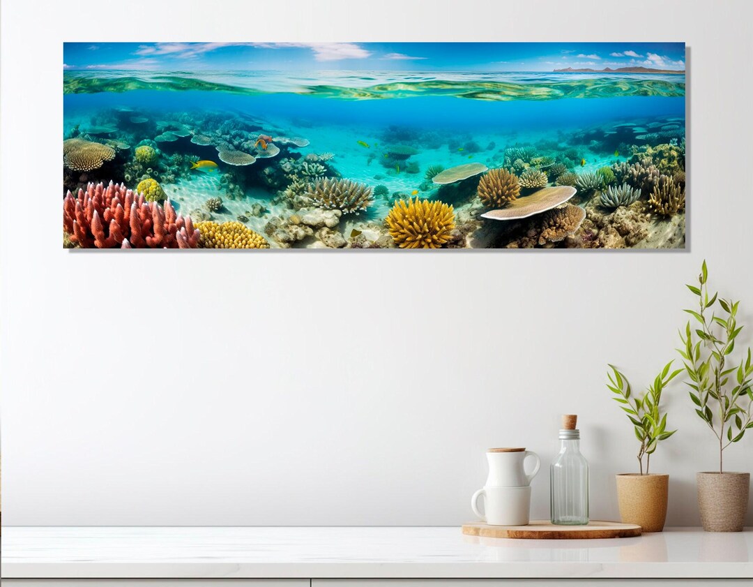 Large Ocean Underwater Canvas Print, Coral Reef Painting, Ocean Wall ...