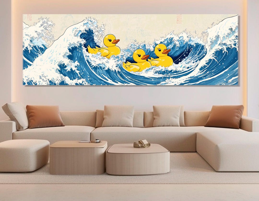 Rubber Ducks on the Great Wave off Kanagawa Canvas Print, Abstract Japanese Wall Art, Funny ...