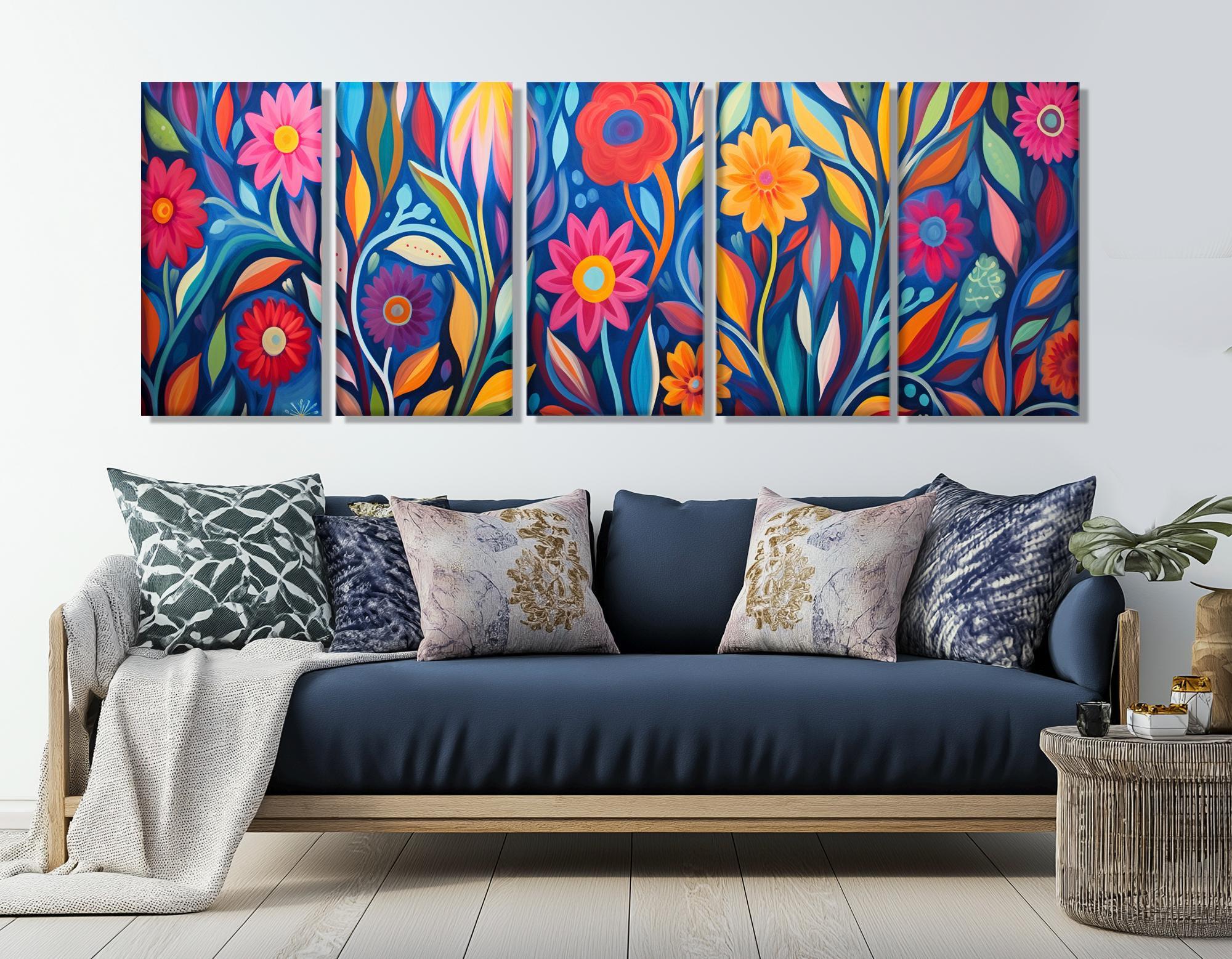 Colorful Botanical Canvas Print, Floral Wall Decor, Abstract Flowers ...