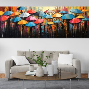 Abstract Umbrellas Painting Canvas Print, Abstract Wall Decor, Wide ...