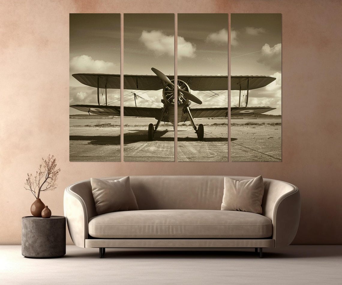 Vintage Biplane Canvas Print, Retro Airplane Poster, Pilot Gift ...