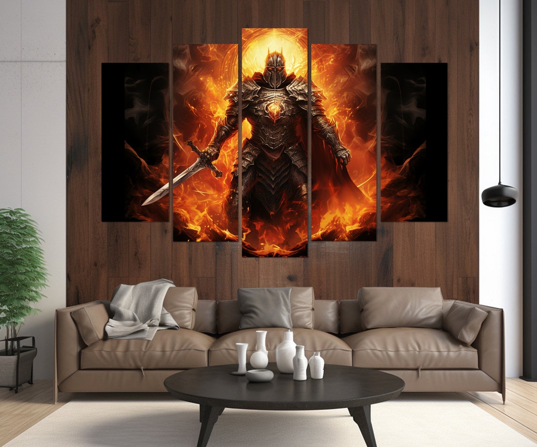 Abstract Medieval Knight Canvas Print, Gothic Wall Art, Knight in Fire ...