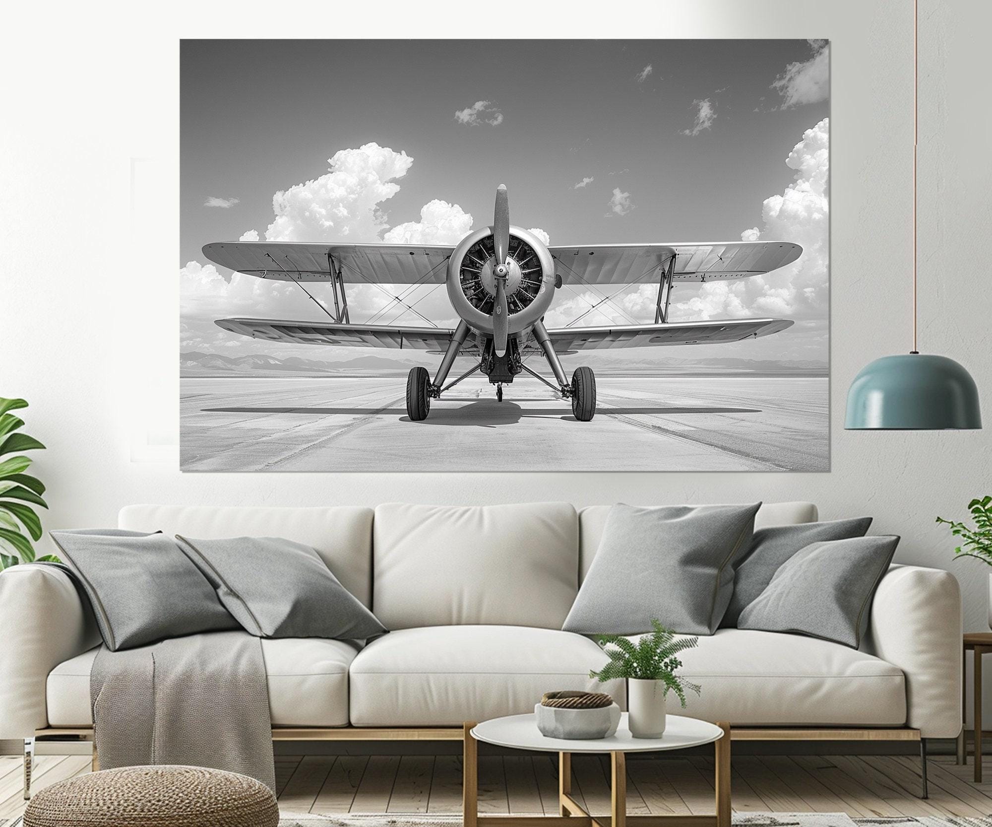Vintage Airplane Canvas Print, Biplane Poster, Pilot Gift, Black and ...