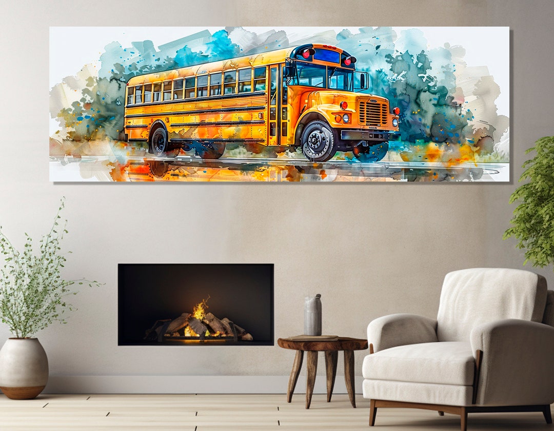 School Bus Canvas Print, School Wall Decor, School Bus Painting, School ...