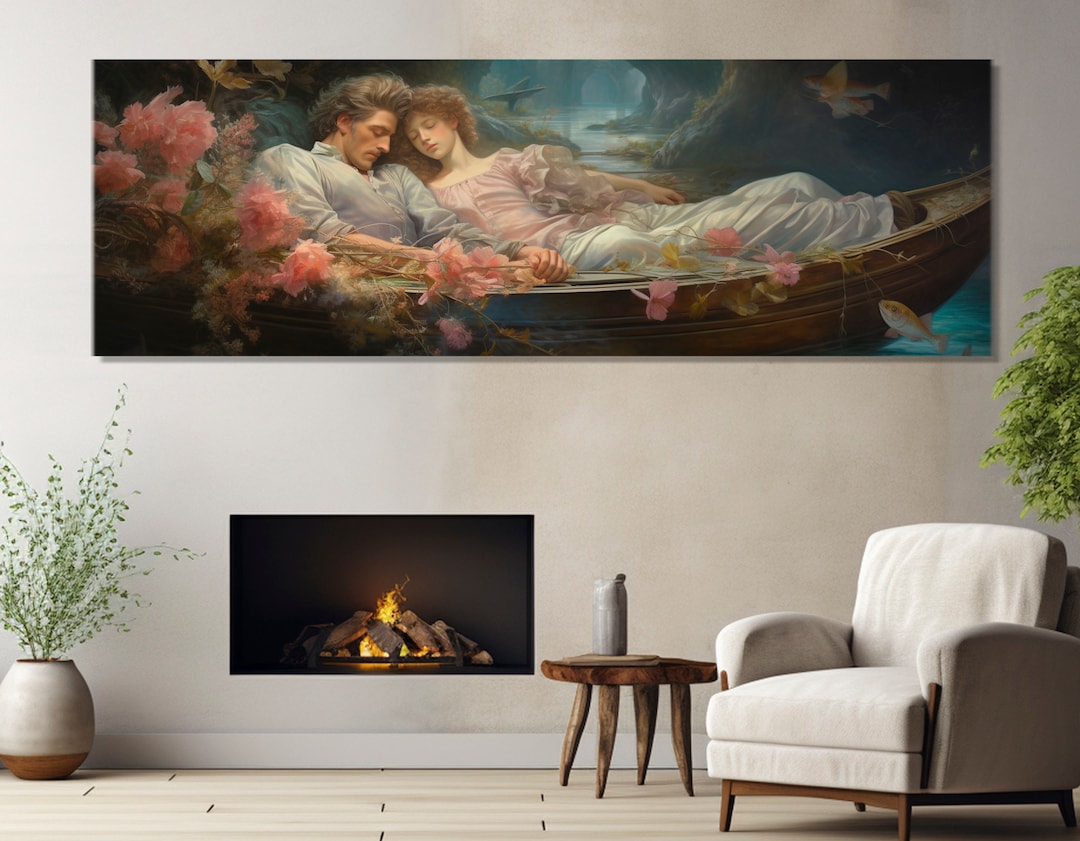 Large Abstract Romantic Couple Painting, Romantic Canvas Print, Vintage ...