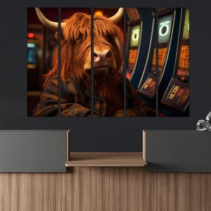 Buffalo Playing Slot Machines Canvas Print, Casino Wall Art, Farmhouse ...
