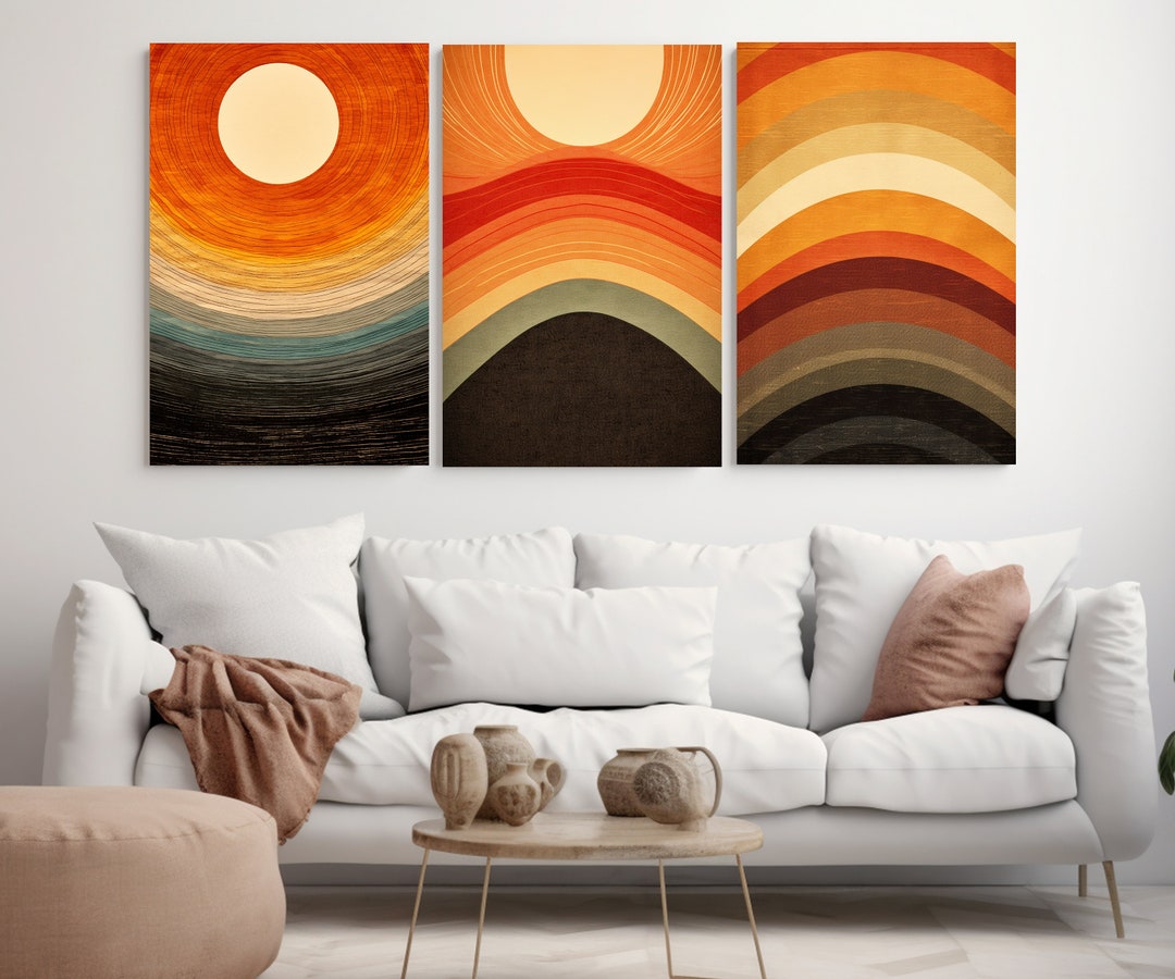 Boho Wall Art, Set of 3 Boho Paintings, Mid Century Wall Art, Boho Wall ...