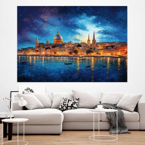 Scenic Valletta Painting Canvas Print, Valletta Skyline, Abstract Malta ...