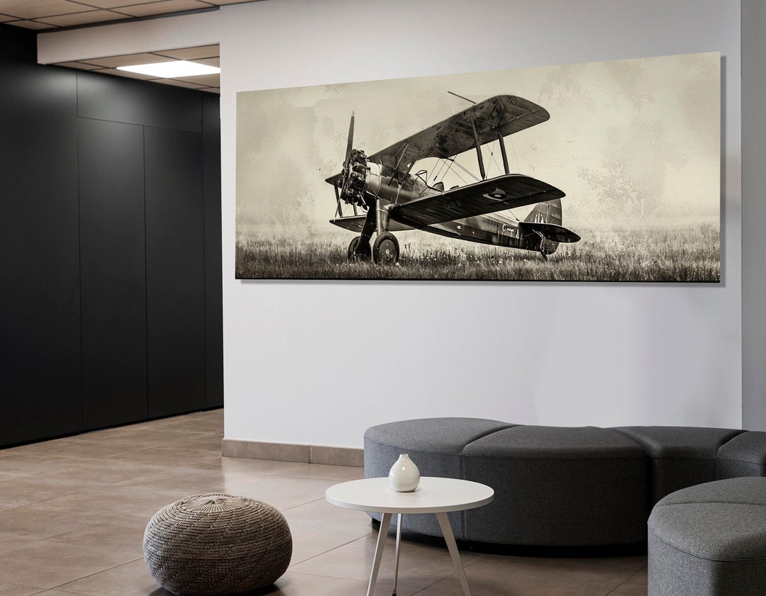 Vintage Biplane Canvas Print, Retro Plane Panoramic Print, Aircrafts ...