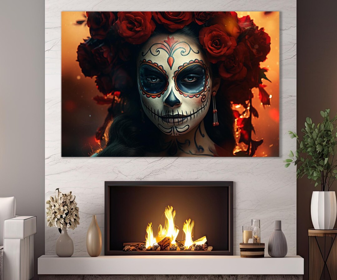 Day of the Dead Wall Art, Beautiful Dead Lady Canvas Print, Day of the ...