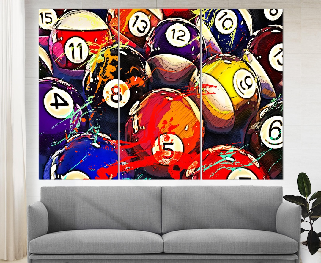 Billiards Wall Art, Billiards Balls Canvas Print, Game Room Decor ...