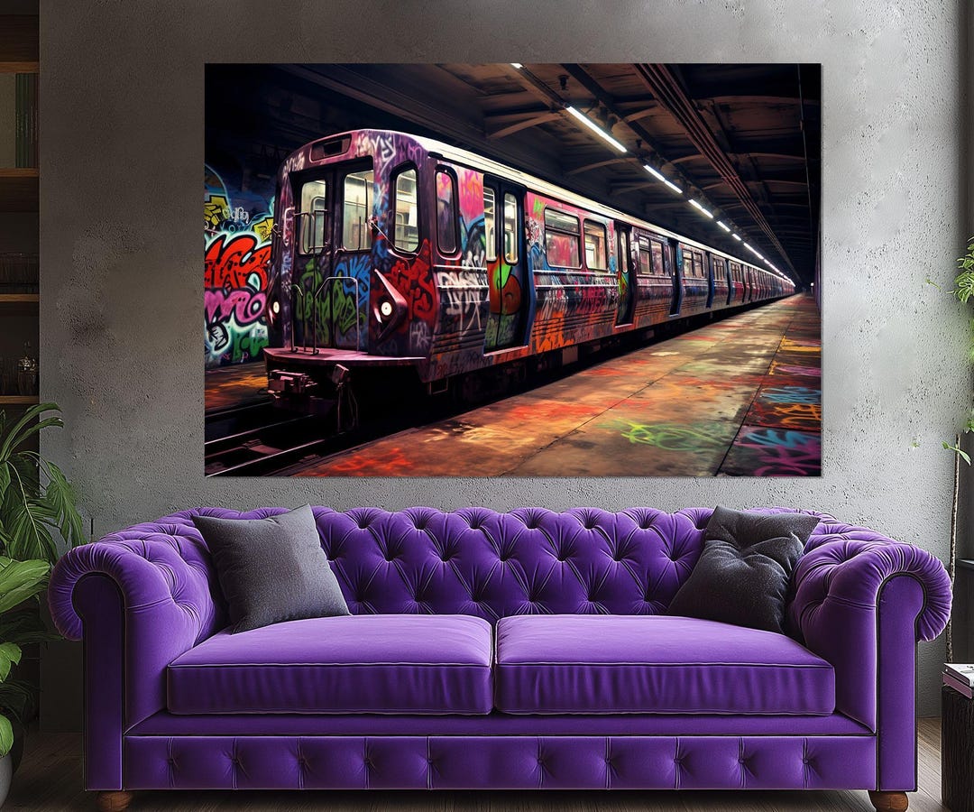 Abstract Subway Car With Graffiti Canvas Print, Urban Wall Art, Subway ...