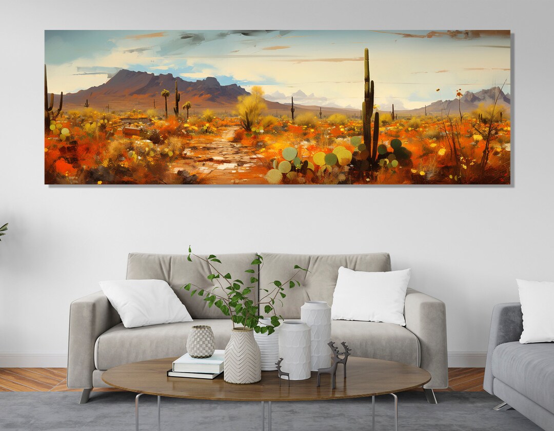 Arizona Painting, Wide Arizona Desert Canvas Print, Sonoran Desert Wall ...