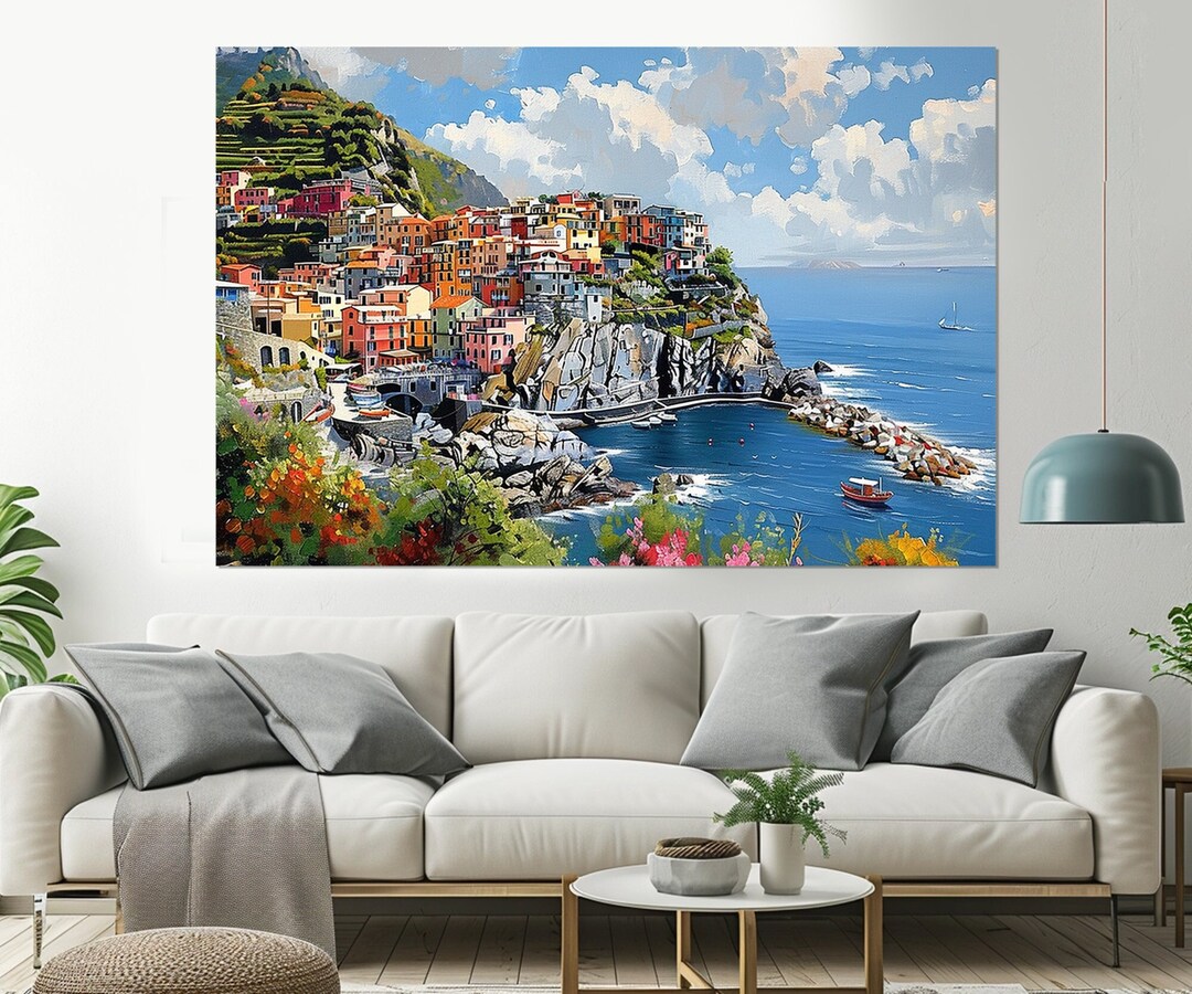 Manarola, Cinque Terre Painting Canvas Print, Liguria, Italy Wall Art ...