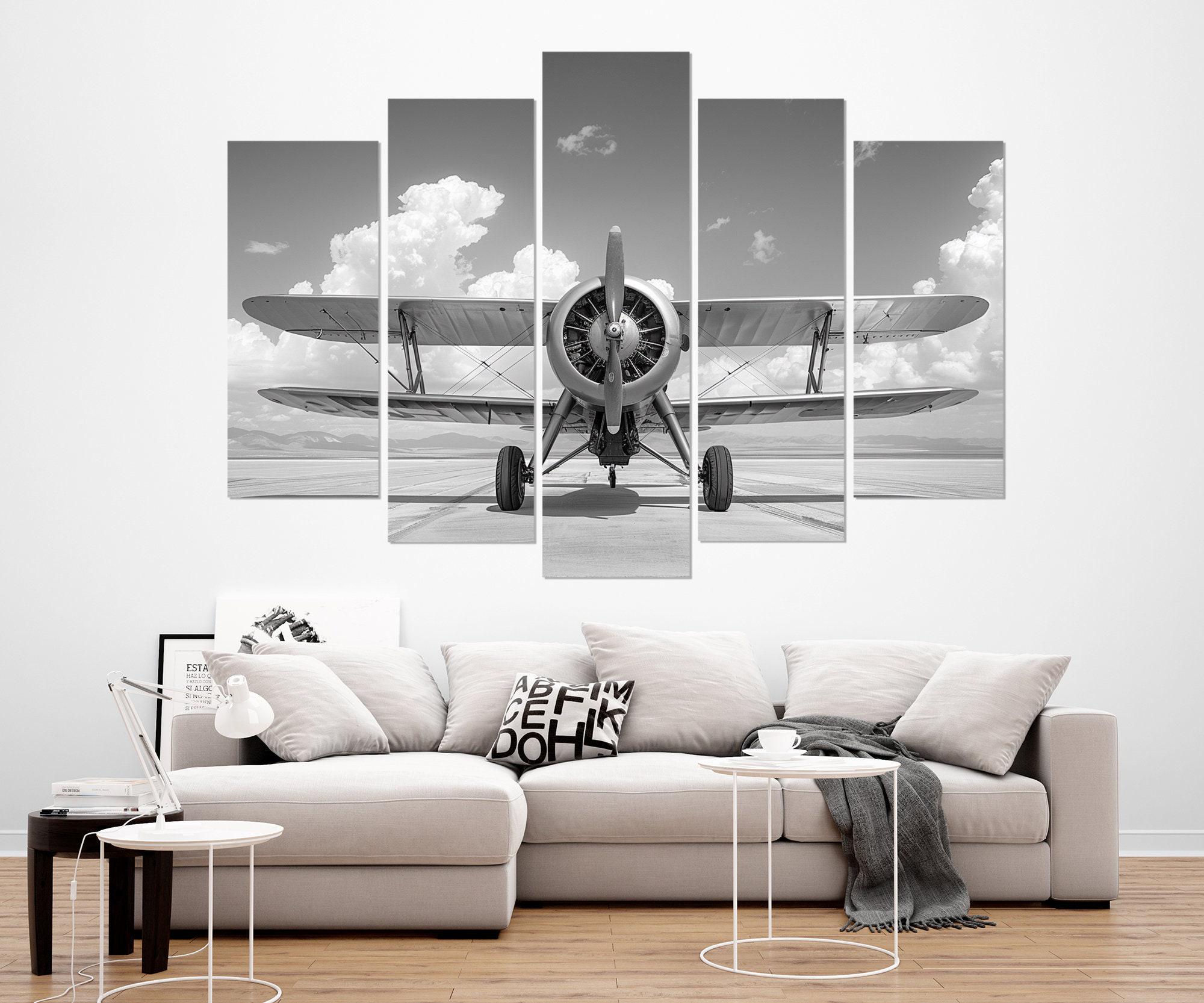 Vintage Airplane Canvas Print, Biplane Poster, Pilot Gift, Black and ...