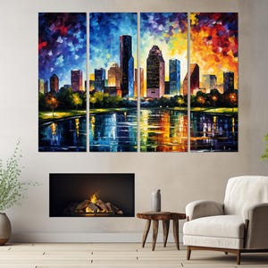 Abstract Houston Skyline Painting Canvas Print, Houston Wall Art ...