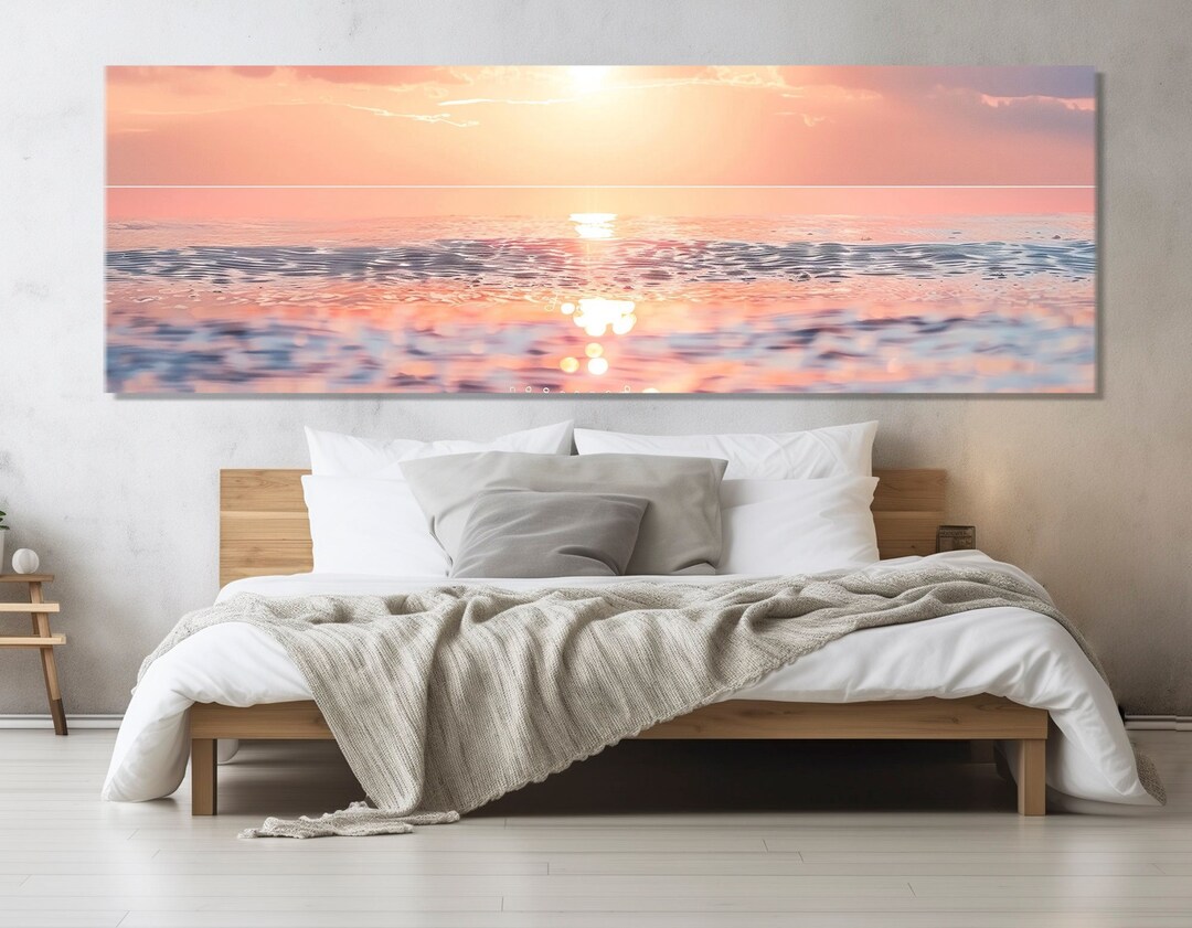 Scenic Sunset Over the Ocean Canvas Print, Pink Sunset Painting, Ocean ...