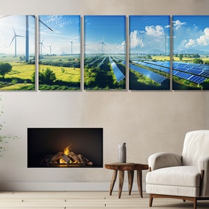 Renewable Energy Wall Art, Windmills and Solar Panels Canvas Print ...