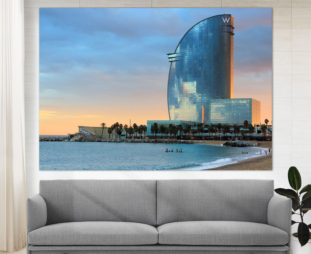 Barcelona Beach Canvas Art, Barcelona Wall Decor, Barcelona Skyline ...