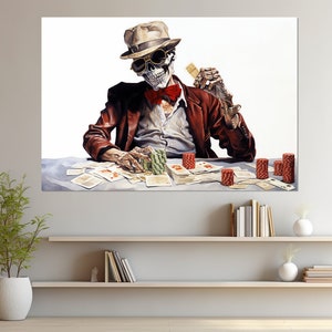 Skeleton in Sunglasses Playing Poker Canvas Print, Poker Wall Art ...