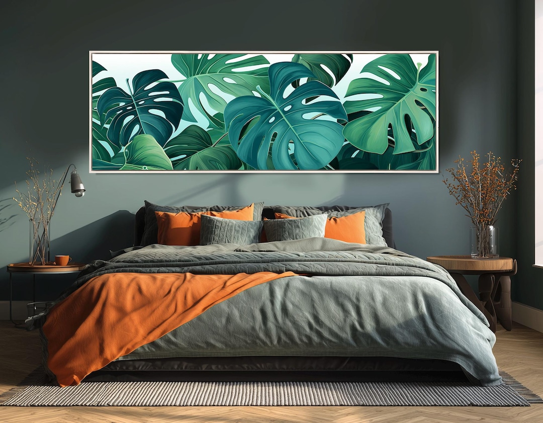 Monstera Leaves Canvas Print, Tropical Deep Green Wall Art, Framed and ...