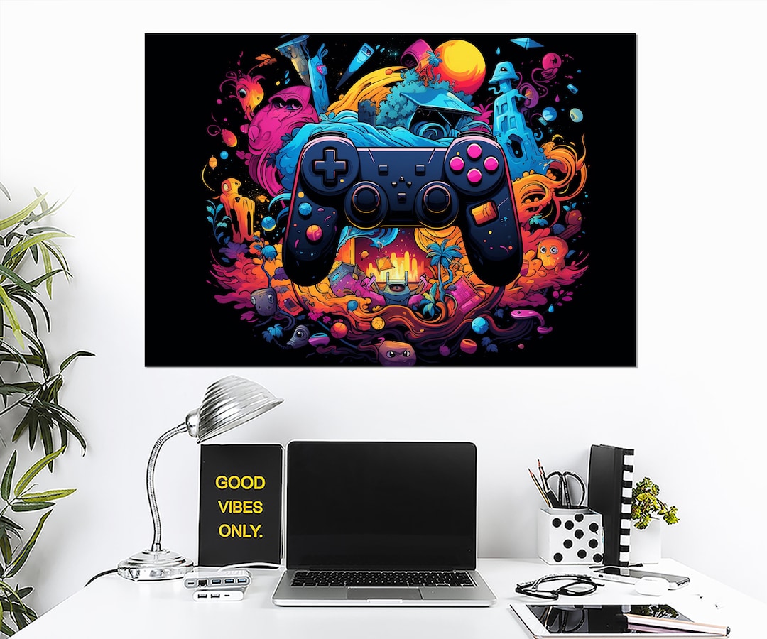 Gaming Wall Art, Abstract Gamepad Canvas Print, Teen Room Decor, Gamer ...
