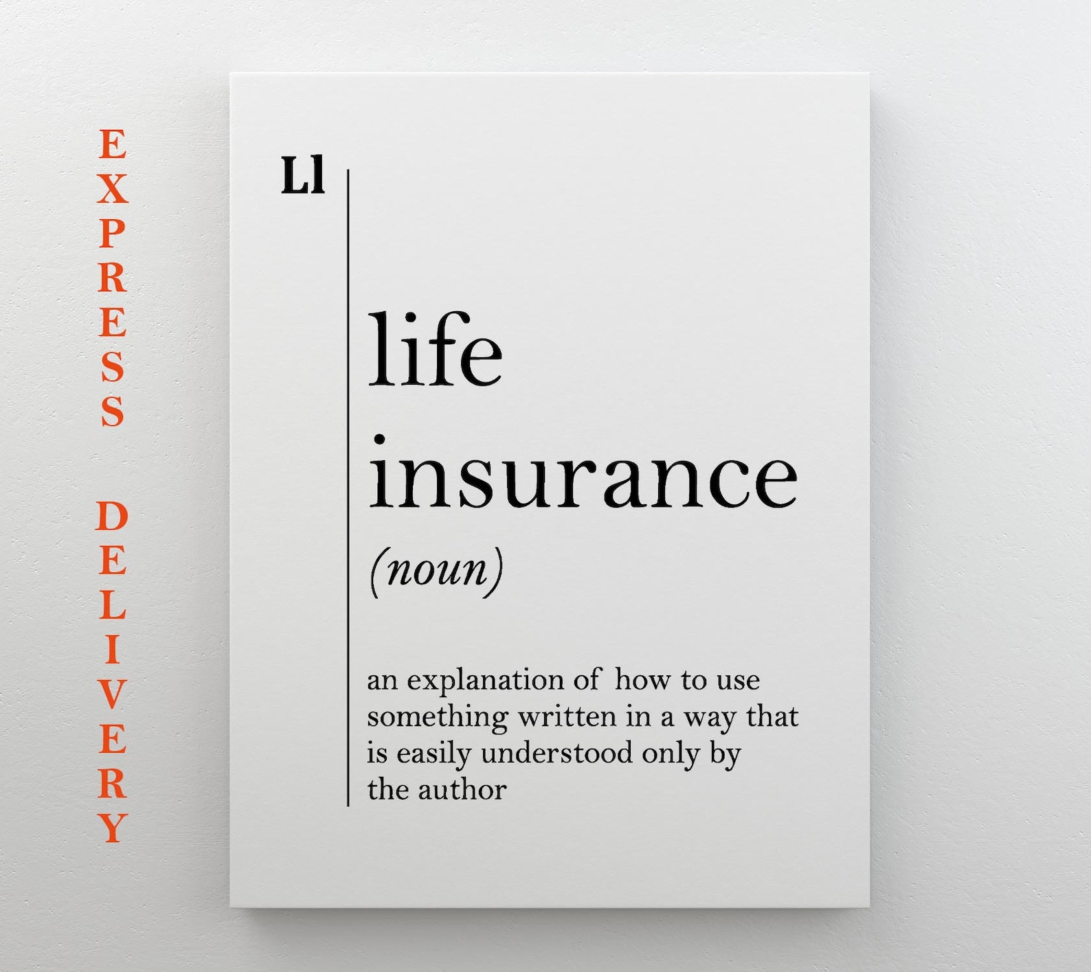 Life Insurance Definition Canvas Print Insurance Agent Gift | Etsy