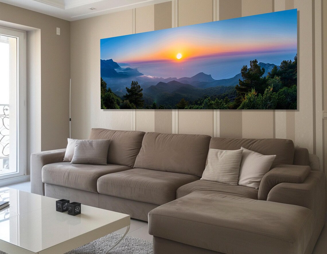 Scenic Sunset Over Sea Canvas Print, Stunning Sunset Painting, Nature ...