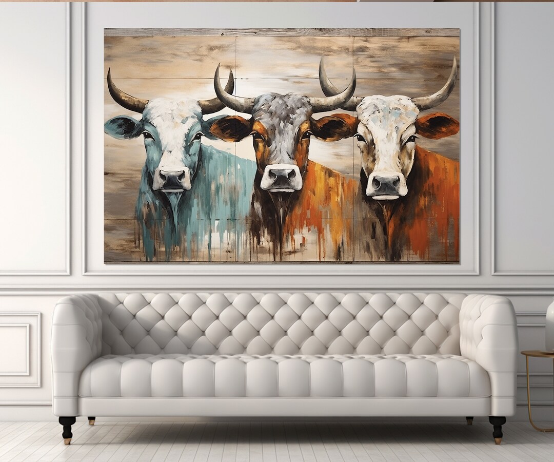 Abstract Cows Canvas Print, Cows Oil Painting, Modern Canvas Art, Farm ...
