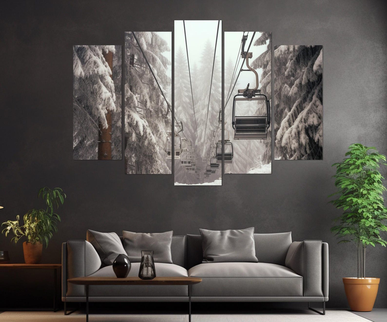 Large Ski Lift Canvas Print, Scenic Ski Lift Wall Art, Winter Cable Car ...