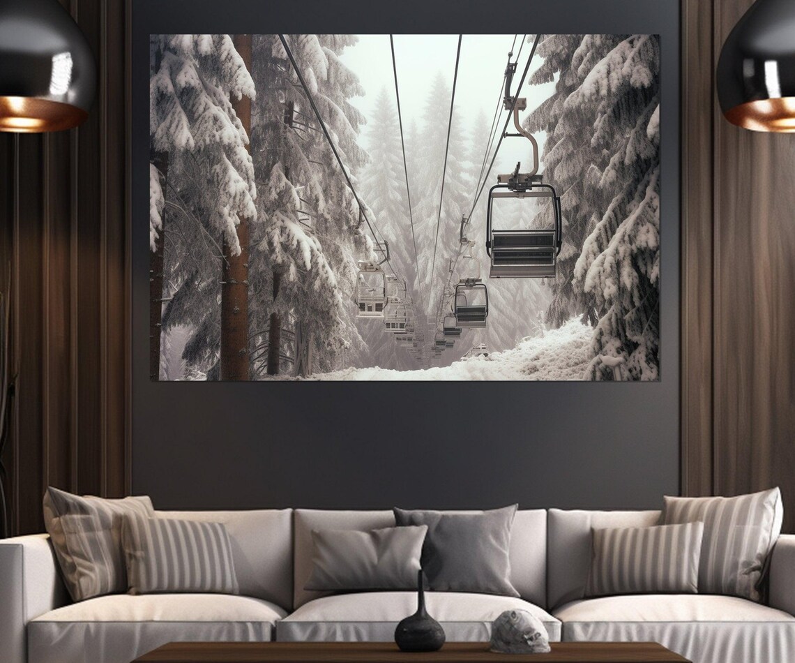 Large Ski Lift Canvas Print, Scenic Ski Lift Wall Art, Winter Cable Car ...