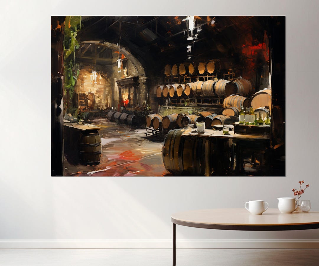 Wine Cellar Canvas Print, Vintage Wine Wall Art, Wine Vault Painting ...