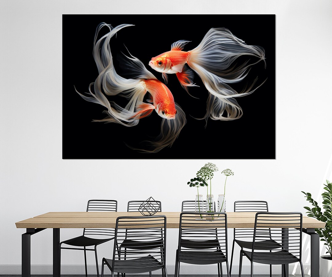 Abstract Orange Fish Painting, Large Fish Canvas Print, Gold Fish Wall ...