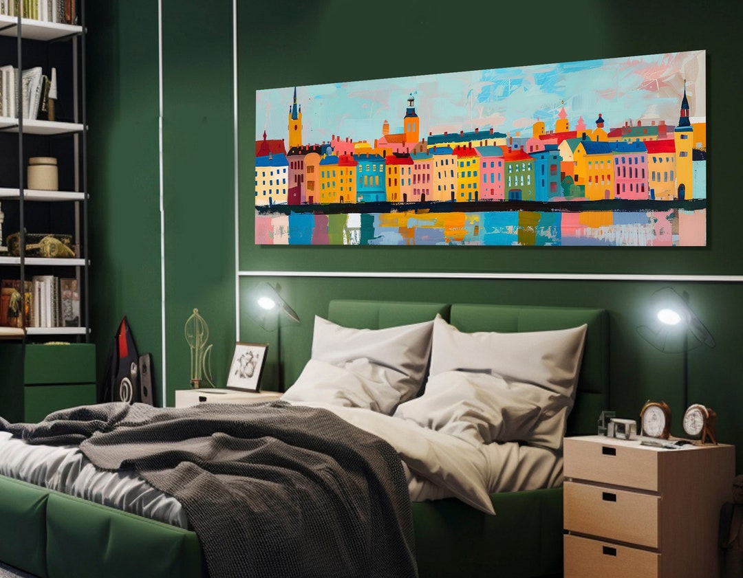 Large Riga Painting Canvas Print, Abstract Riga Wall Art, Houses in ...