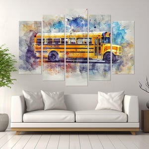 School Bus Canvas, Yellow Bus Poster, School Bus Painting, School Bus ...