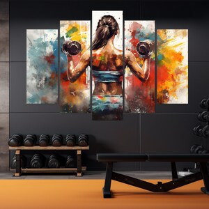 Girl With Dumbbells Painting Canvas Print, Gym Wall Decor, Women ...