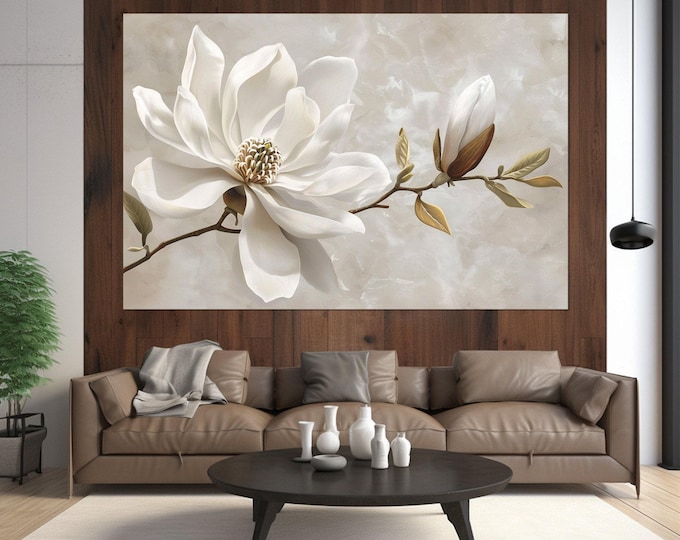 Abstract Magnolia Flower on a Golden Background Painting Printed on ...