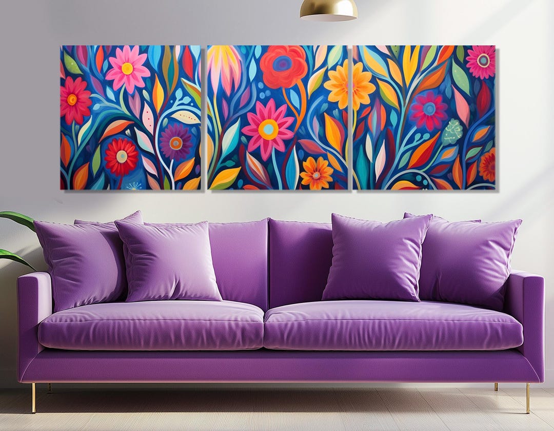 Colorful Botanical Canvas Print, Floral Wall Decor, Abstract Flowers ...