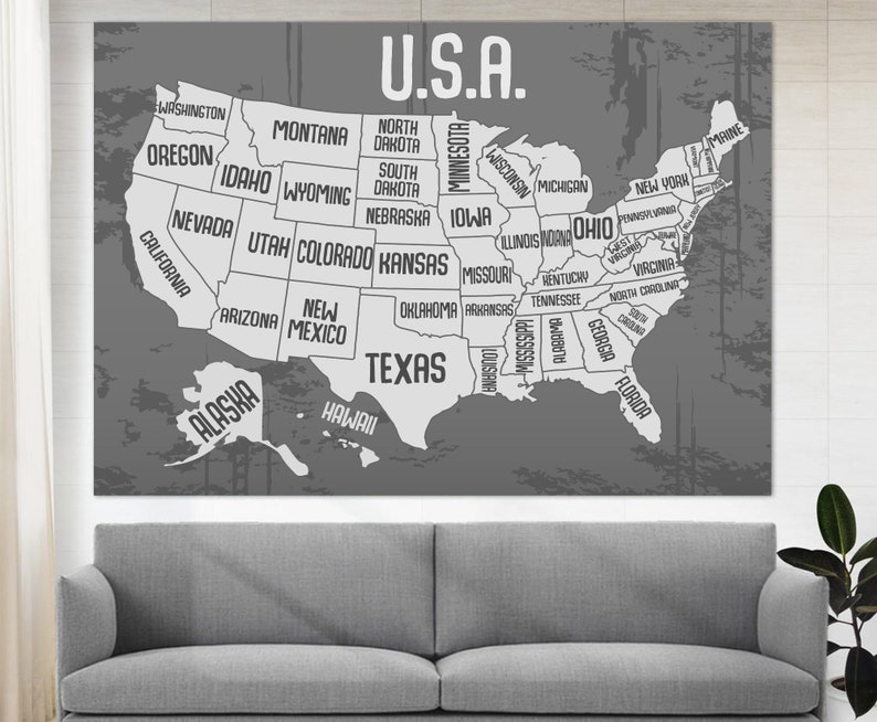USA Map Canvas Print USA Wall Art United States Map Canvas | Etsy