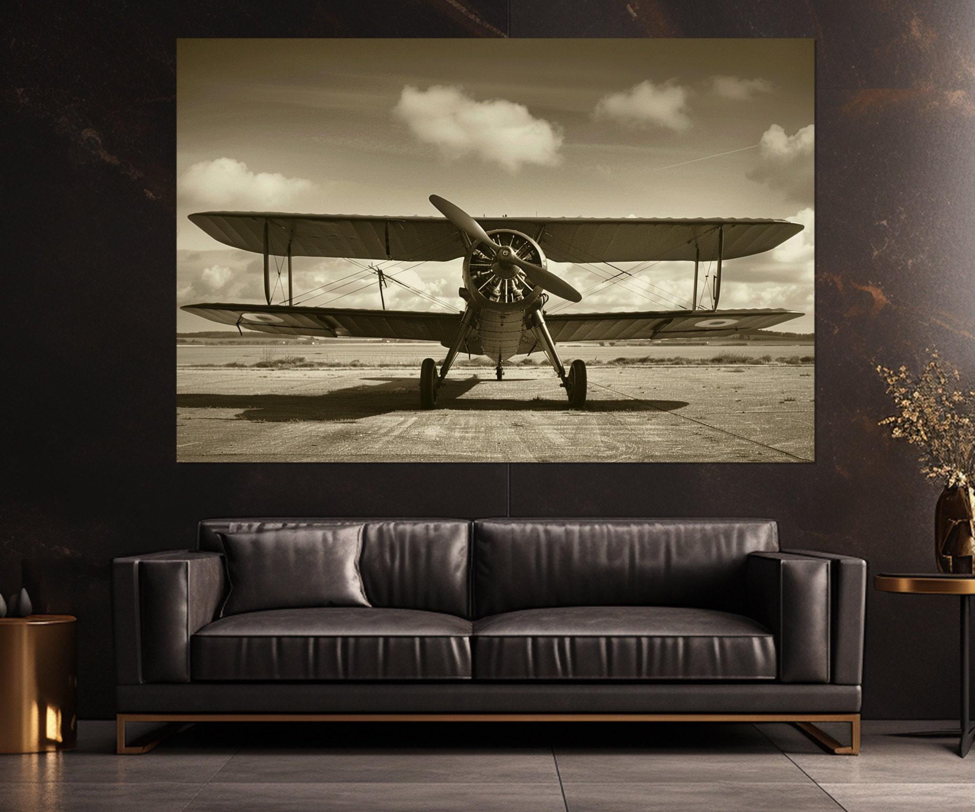 Vintage Biplane Canvas Print, Retro Airplane Poster, Pilot Gift ...