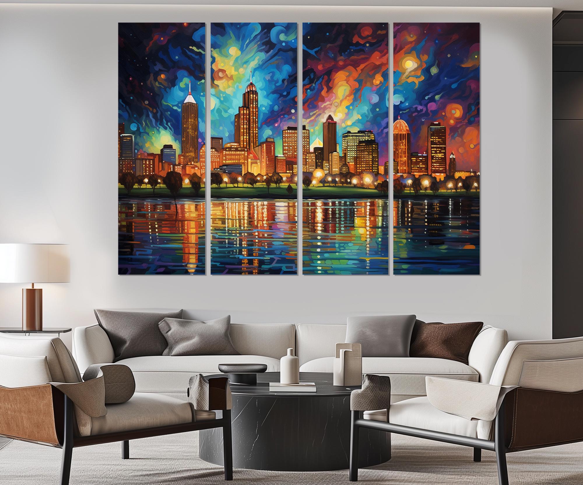 Abstract Detroit Skyline Painting, Detroit Canvas Print, Detroit Wall ...