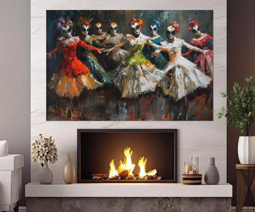 Abstract Women in Masks Dancing Painting Canvas Print, Theater Wall Art ...