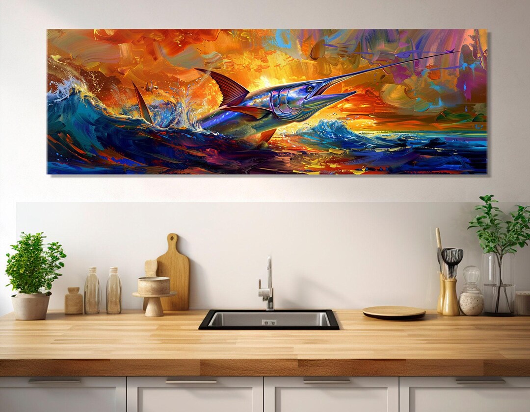 Colorful Marlin Canvas Print, Fishing Wall Art, Marlin Painting ...