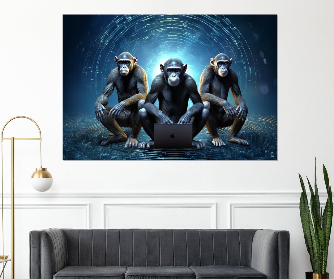 Scientific and Technical Progress Wall Art, Monkeys With Computer ...