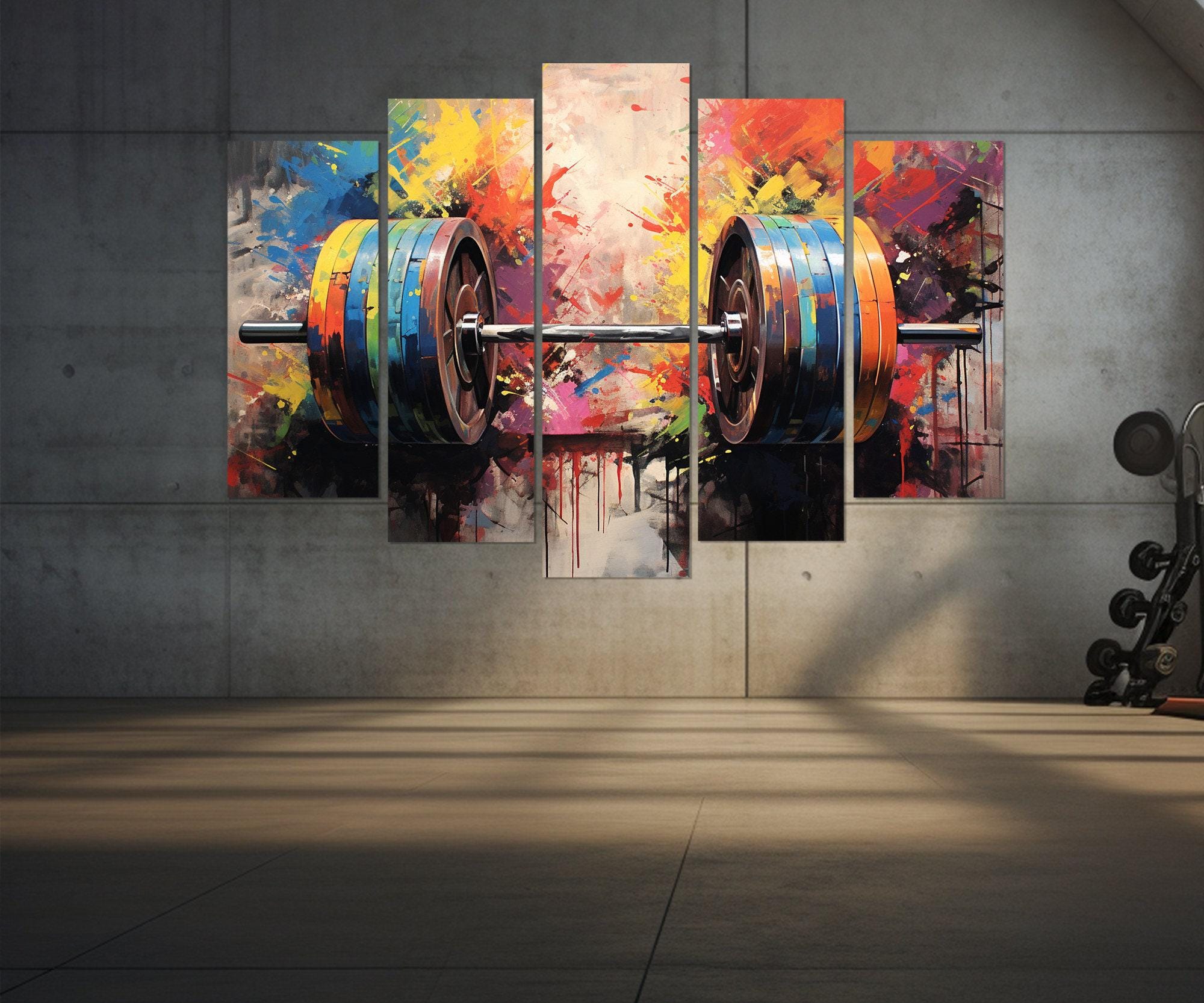 Abstract Barbell Painting Canvas Print, Scenic Gym Wall Decor, Workout ...