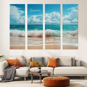 Scenic Beach Painting Canvas Print, Abstract Ocean Beach Wall Art ...